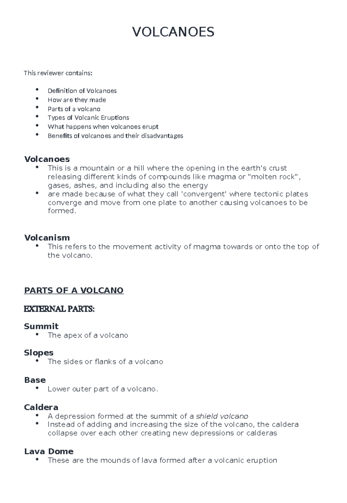 Volcanoes - This Word document contains the summaries and notes I got ...