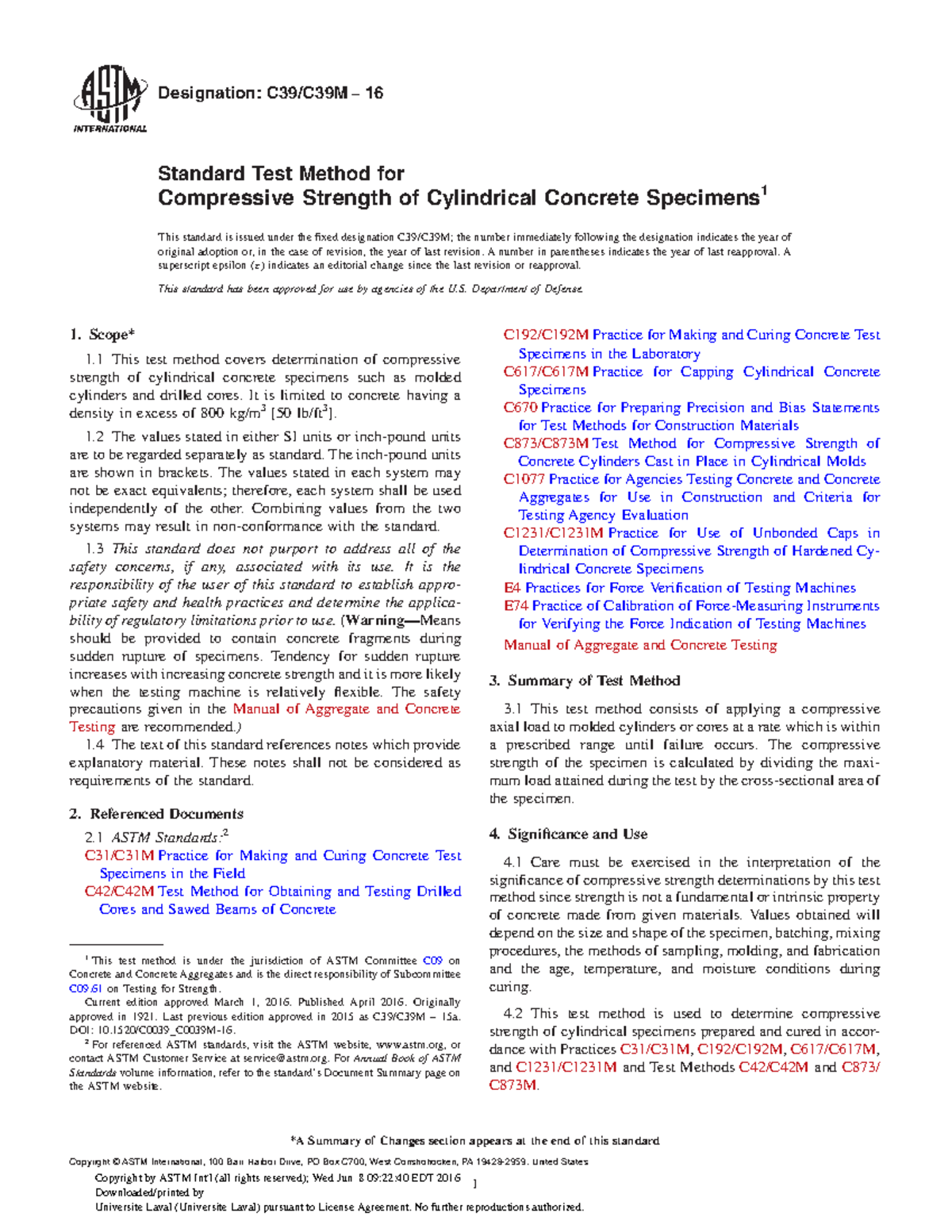 ASTM C39 C39M-16 Compressive Strength of Cylindrical Concrete ...