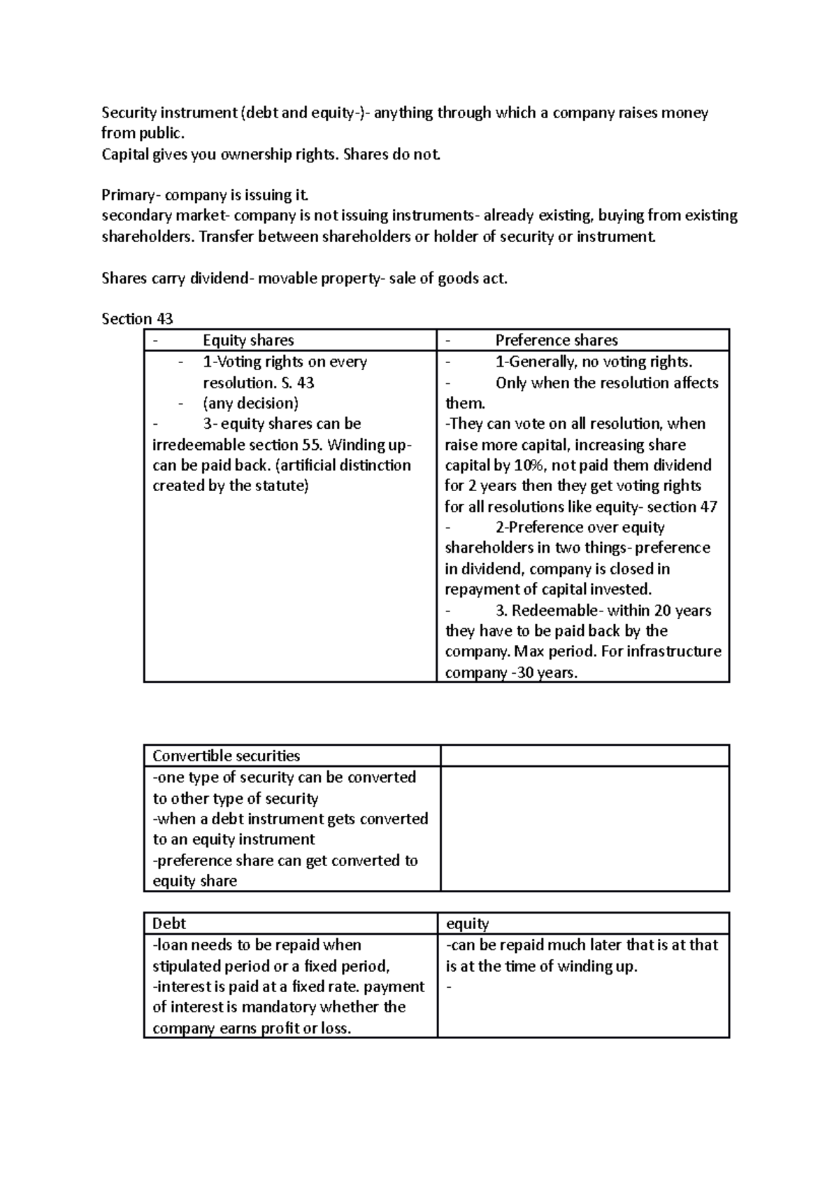 Company law 24 August - VFEA - Security instrument (debt and equity ...