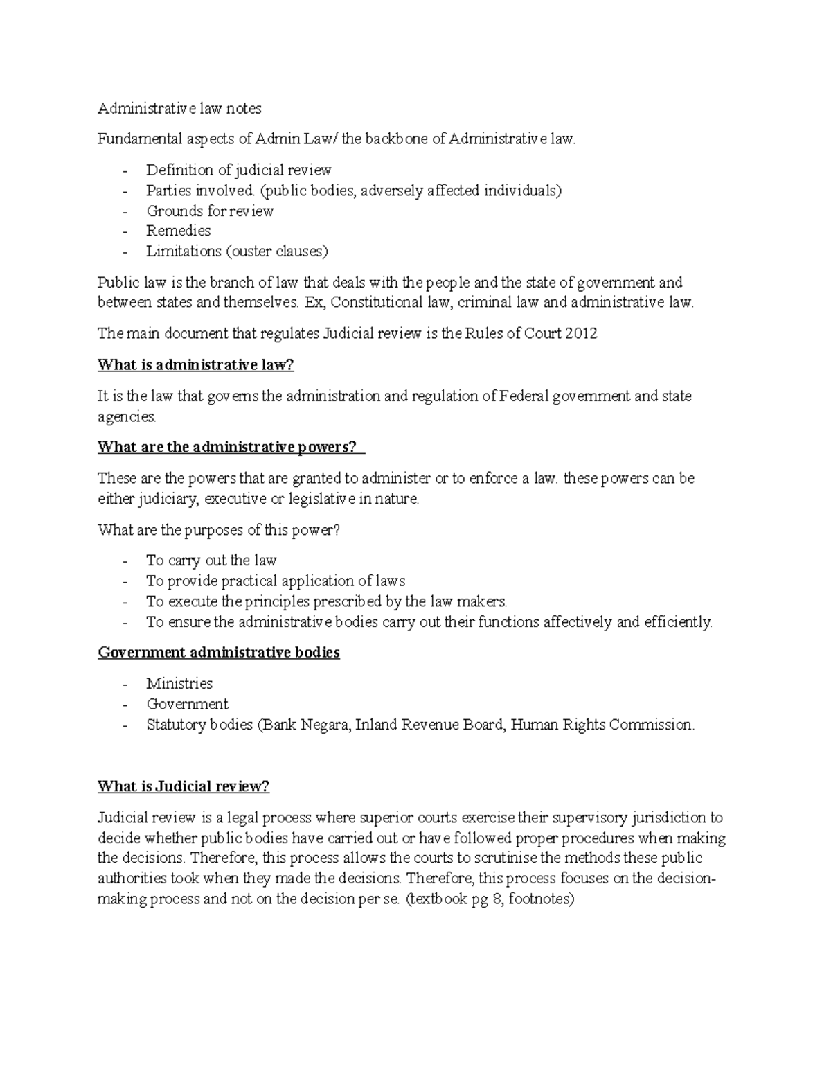 Admin Law Notes from Lect - Administrative Law - MMU - Studocu