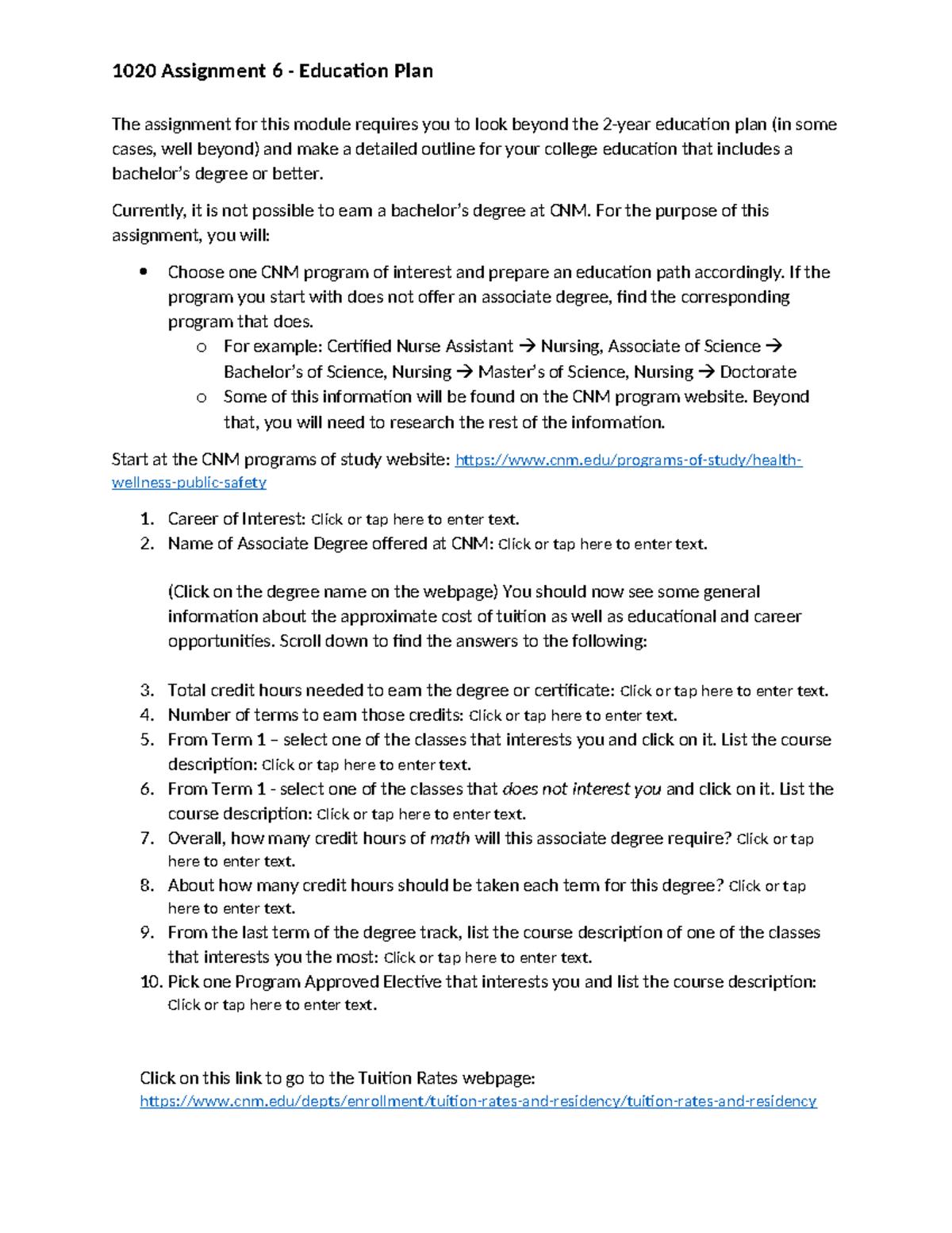 1020 Assignment 6 - Education Plan (1) - 1020 Assignment 6 - Education Plan The assignment for ...