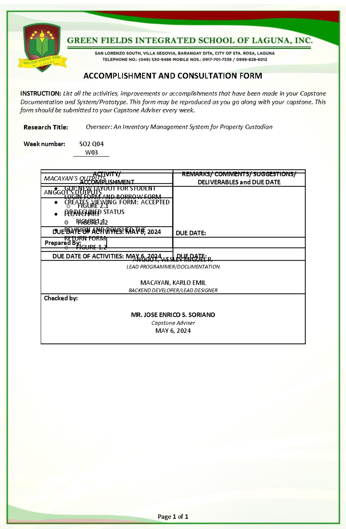 Capstone for 2nd semesters - Page 1 of 1 ACCOMPLISHMENT AND ...