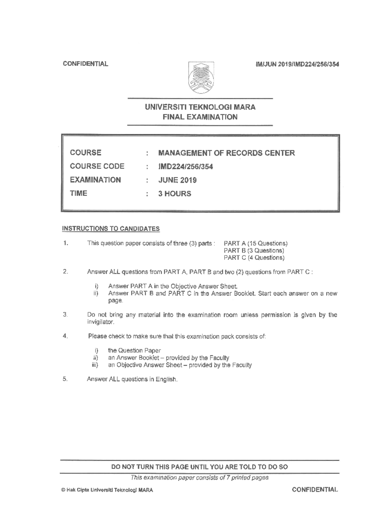 IMD224 Past Year 2019 - Diploma in Information Management - Studocu