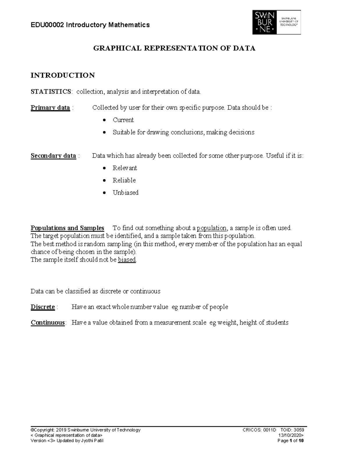 Graphical representation of data - Primary data : Collected by user for ...