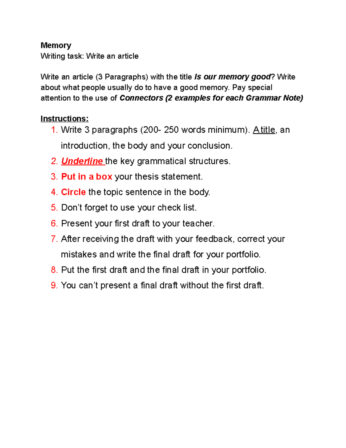 AG3 Writing Two Advanced Nine 2017 Icpna Memory Writing Task Write