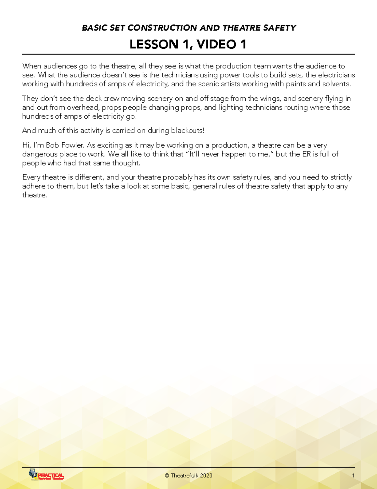 Drama Teacher Academy Technical Theatre Program 2 Transcripts Lesson 1 ...