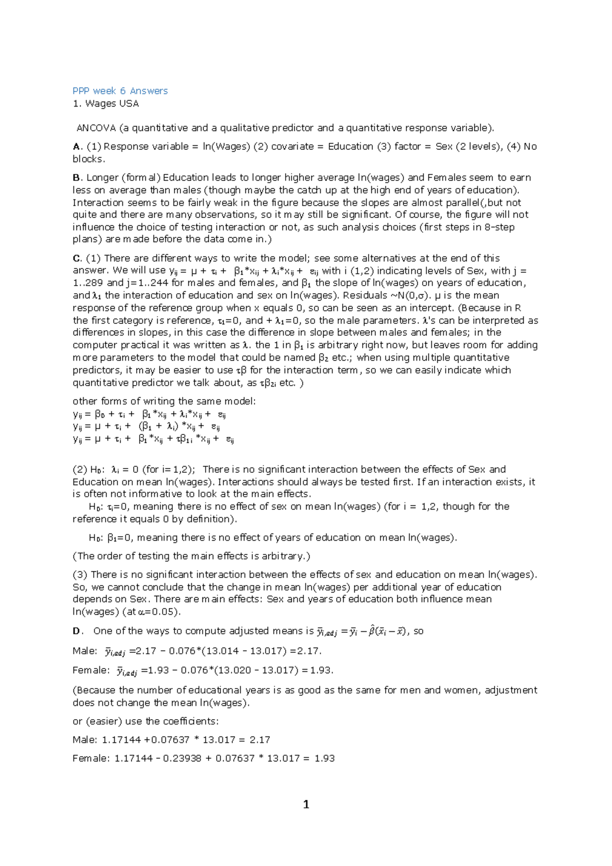 PPP 6 - Solutions - Answers to the pen and paper exercises - 1 PPP week ...