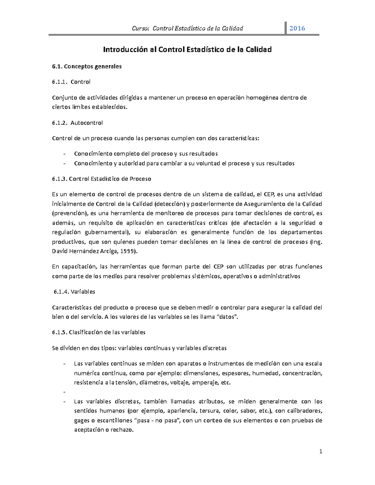Manual Control EP - Introducción al Control Estadístico de la Calidad Conceptos generales 6.1 ...