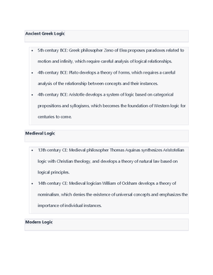 Logic notes - Logic is the study of reasoning and argumentation. It ...