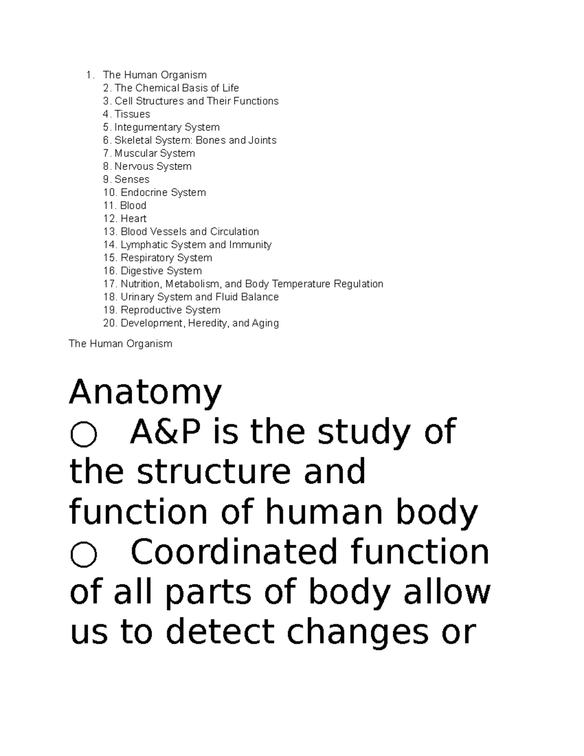 Contents - Anatomy and Physiology - The Human Organism 2. The Chemical ...