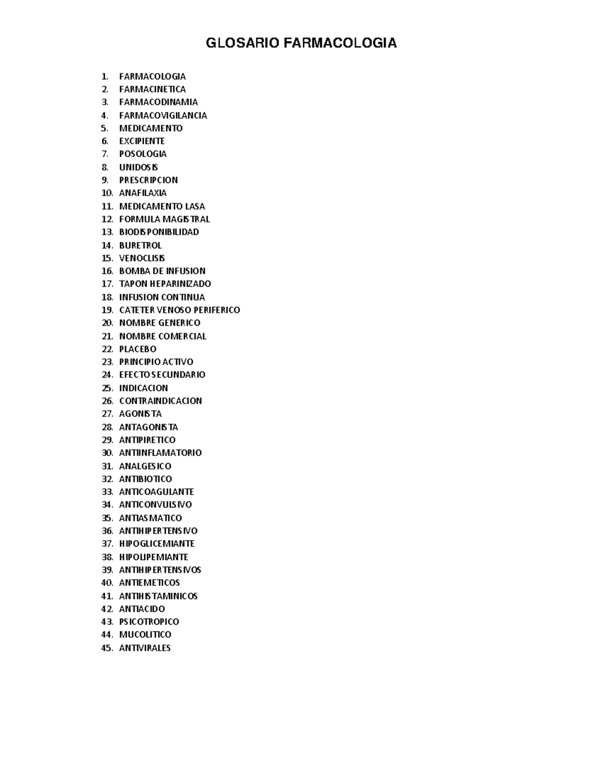 Farmacologia - LISTA DEL GLOSARIO - GLOSARIO FARMACOLOGIA 1 ...