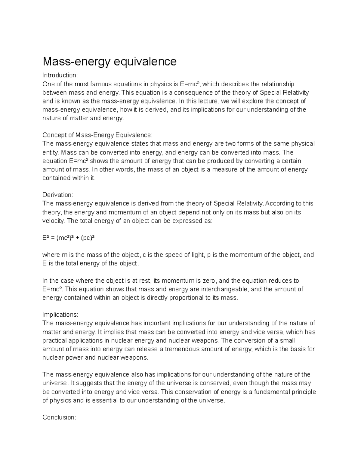 General Physics III (PHY-2040) Lecture 5 - Mass-energy equivalence ...