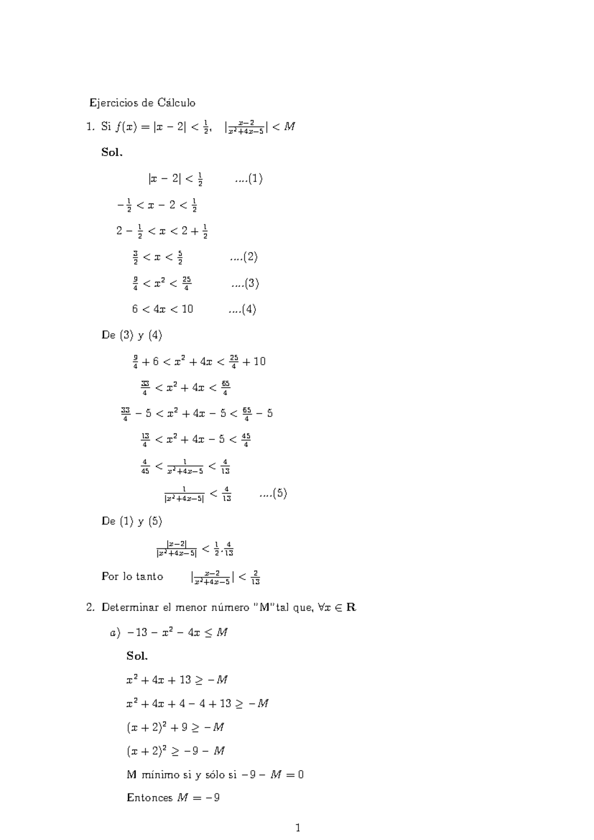 Solución de Ejerc-Cálculo I - Ejercicios de C ́alculo Si f (x) = |x − 2