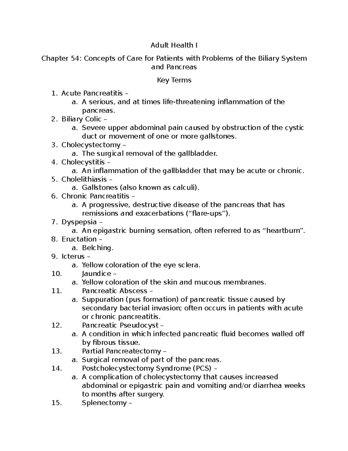 Ch 54 Key Terms - Adult Health I Chapter 54: Concepts of Care for ...