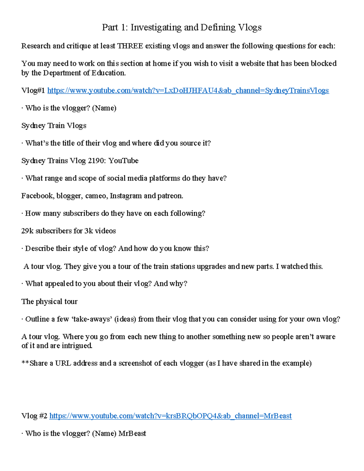 Part 1 Vlogging Introduction - Part 1: Investigating and Defining Vlogs ...