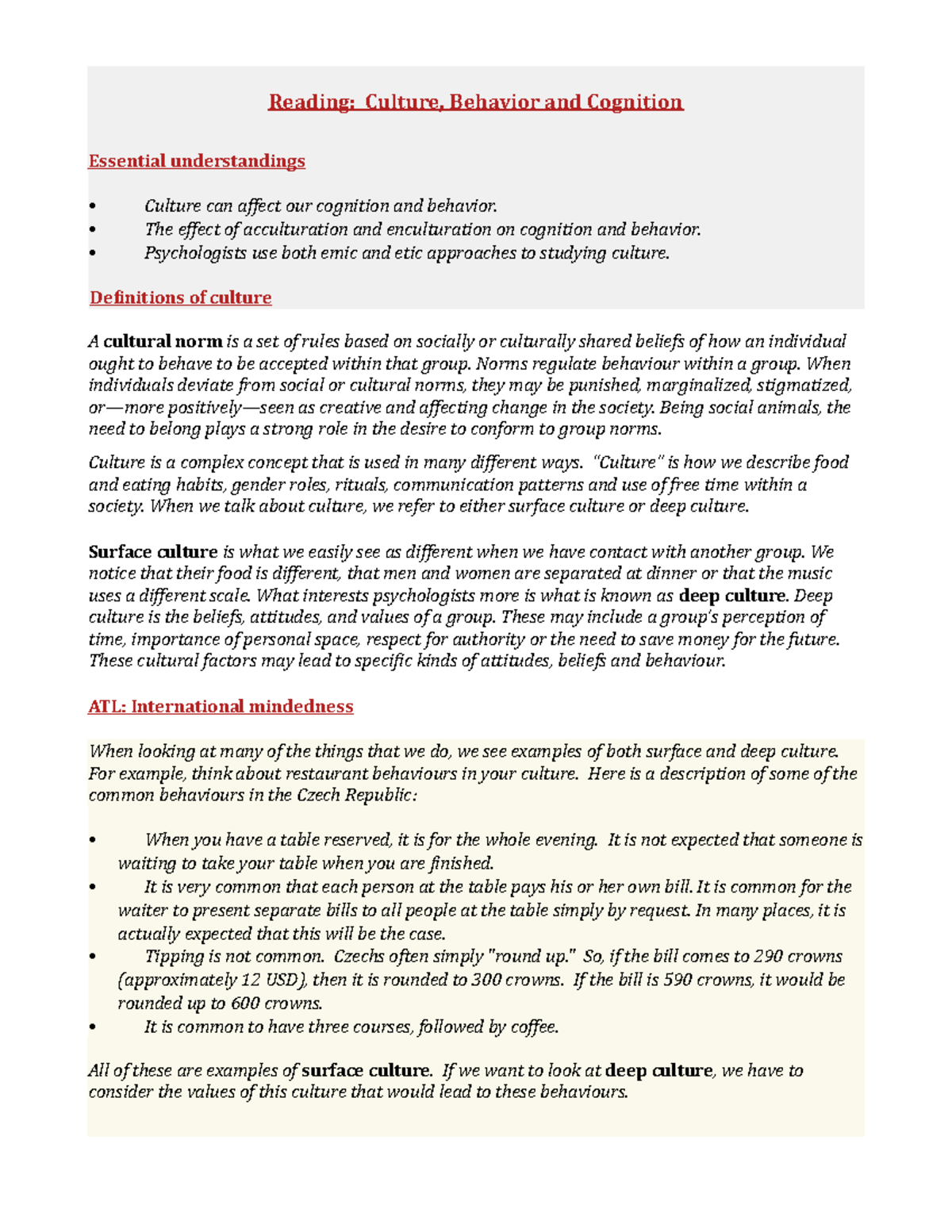 Reading- Culture Behavior and Cognition - Reading: Culture, Behavior ...