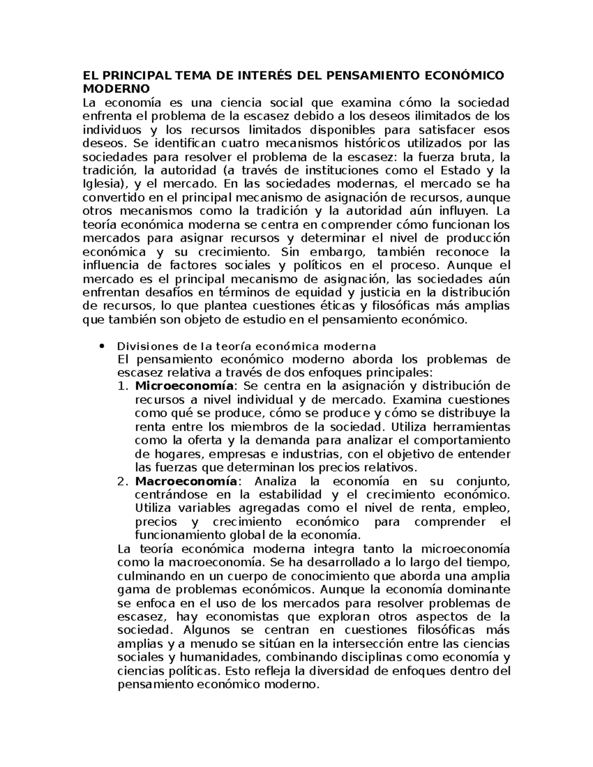 EL Principal TEMA DE Interés DEL Pensamiento Económico Moderno - EL ...