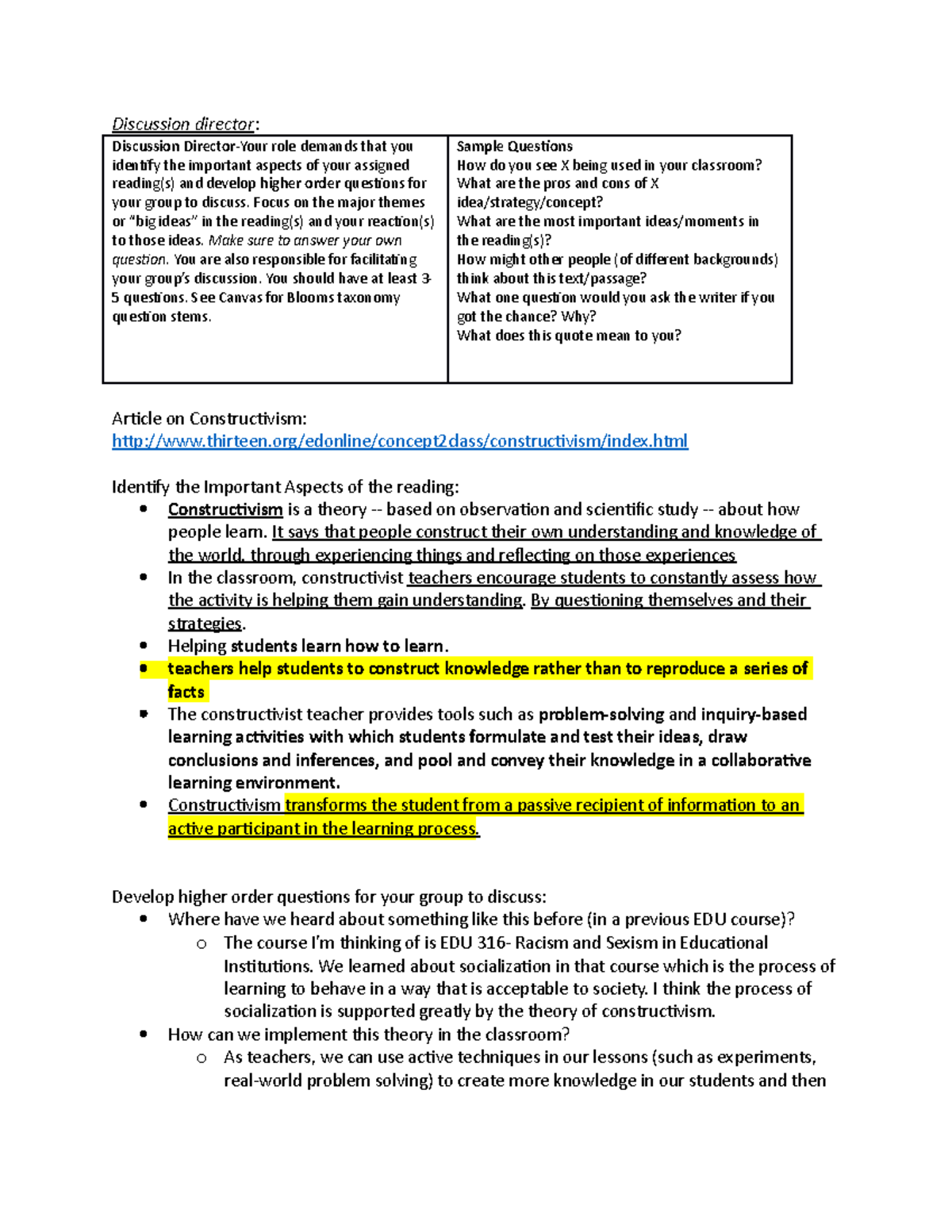 Daily check #2 - DD - Discussion director: Discussion Director-Your ...