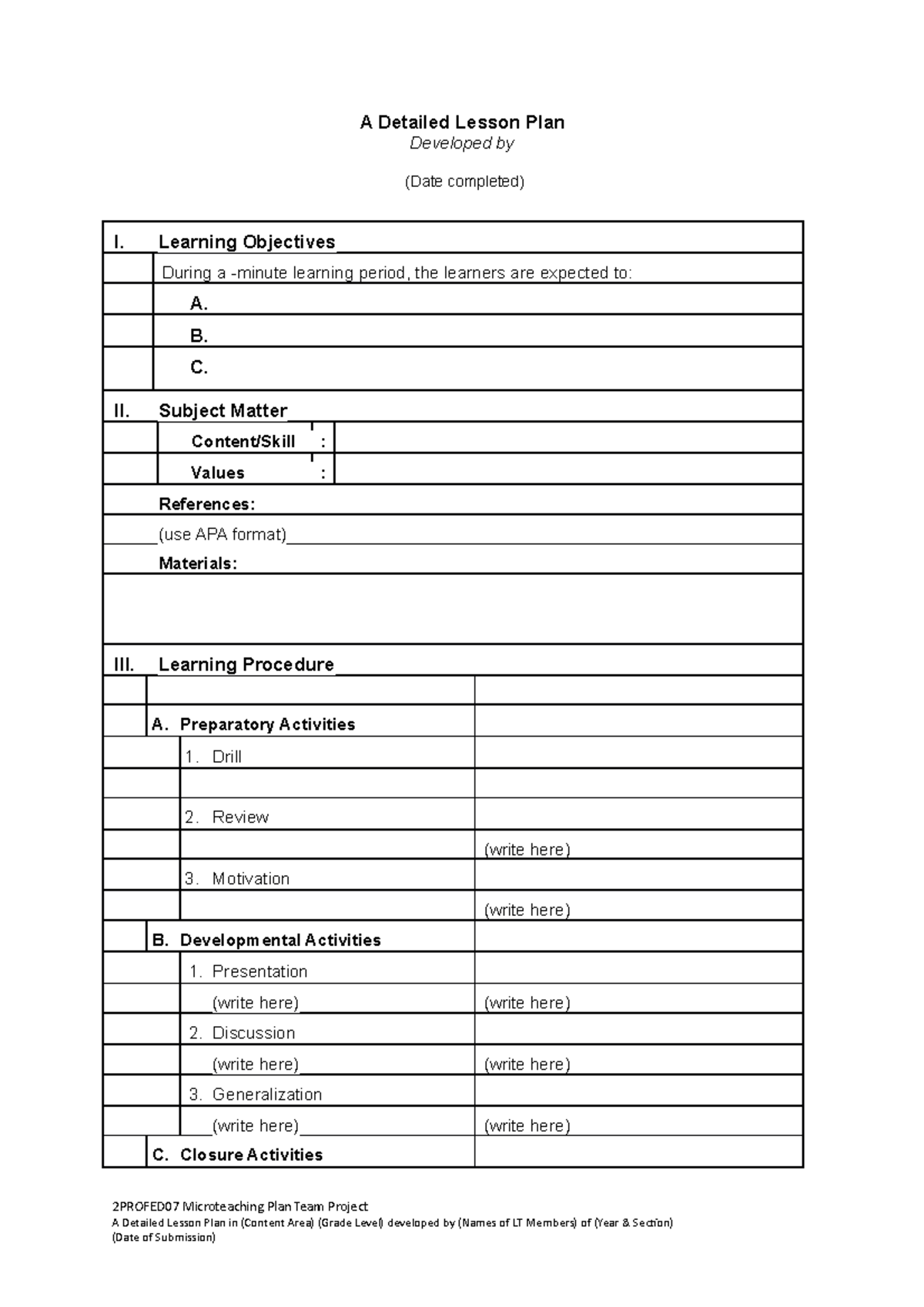 Lesson Plan Template - ARNIS TECHNIQUES (STANCES AND EXERCISES). ARNIS ...