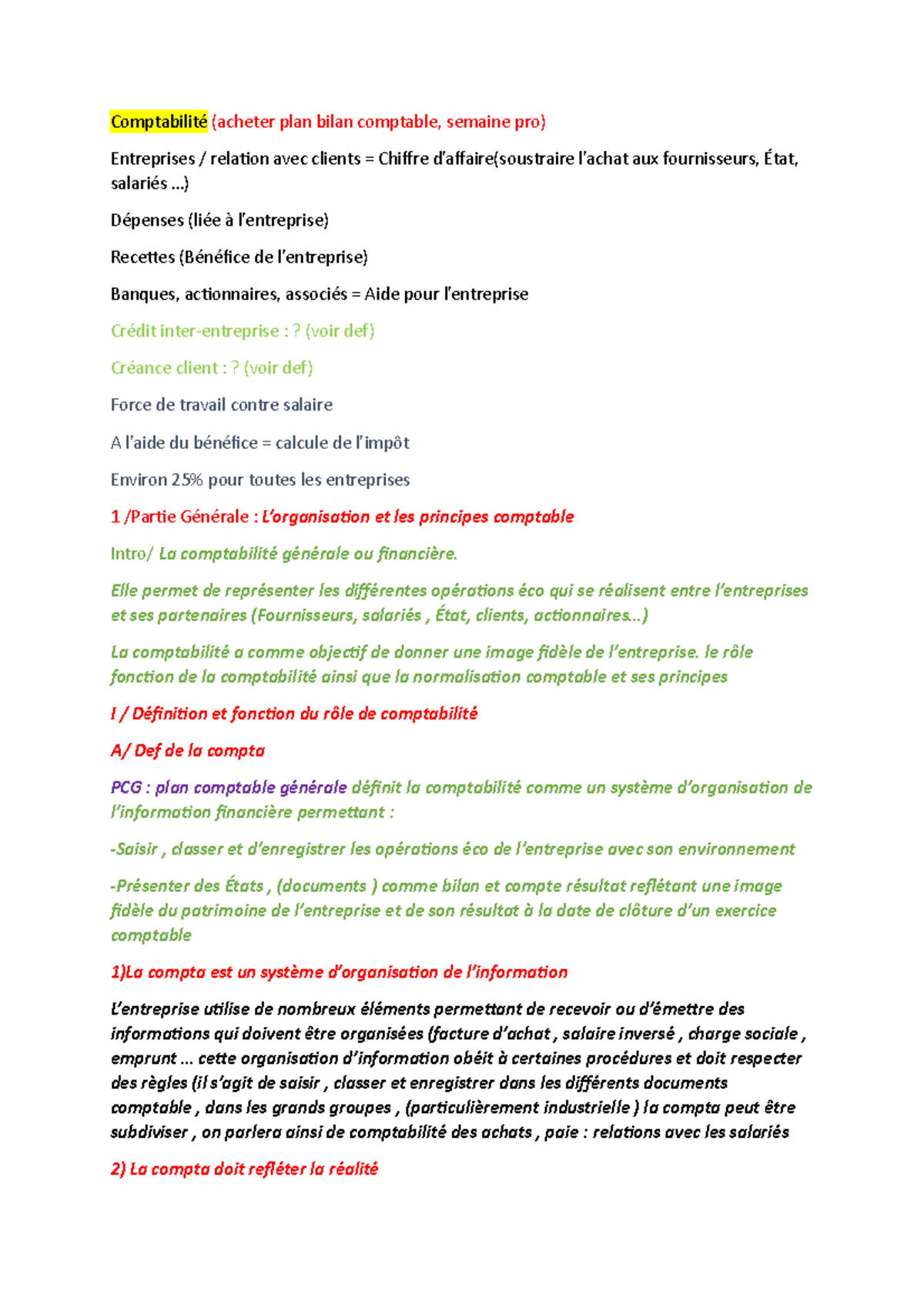 Comptabilité cours 1 - Prises de notes compta - Comptabilité (acheter ...