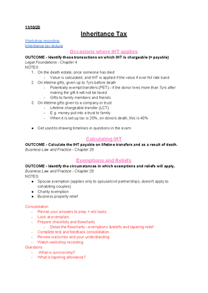 Inheritance Tax Revision notes - Table of Contents (IHT) Page Topic 2 ...