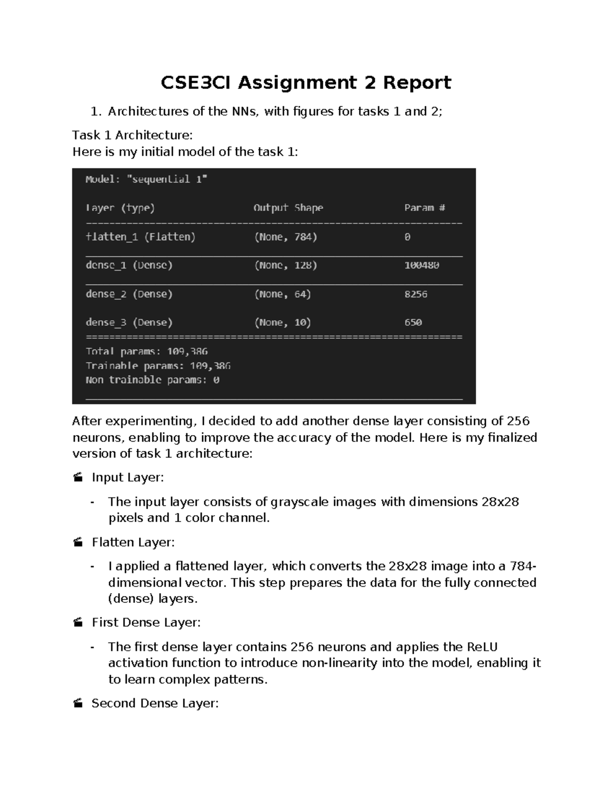 Assignment 2 CI Report - CSE3CI Assignment 2 Report Architectures of the NNs, with figures for ...