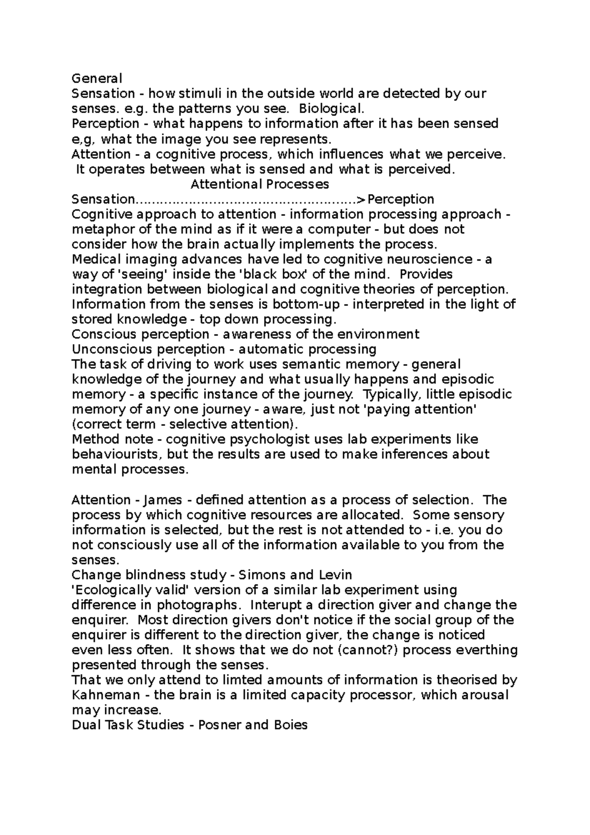 Perception AND Attention - General Sensation - how stimuli in the ...