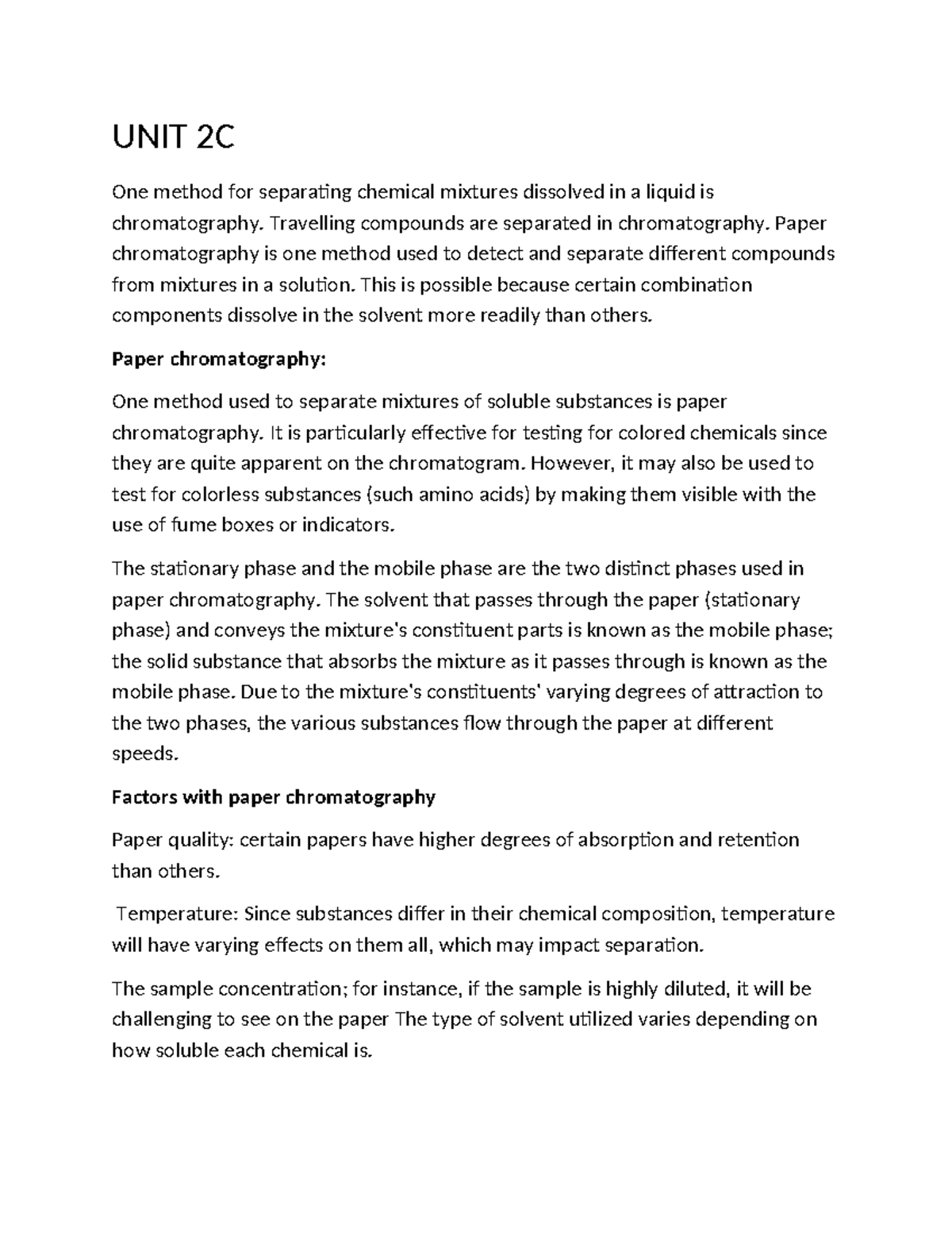 U 2C - asddasdsa - UNIT 2C One method for separating chemical mixtures ...