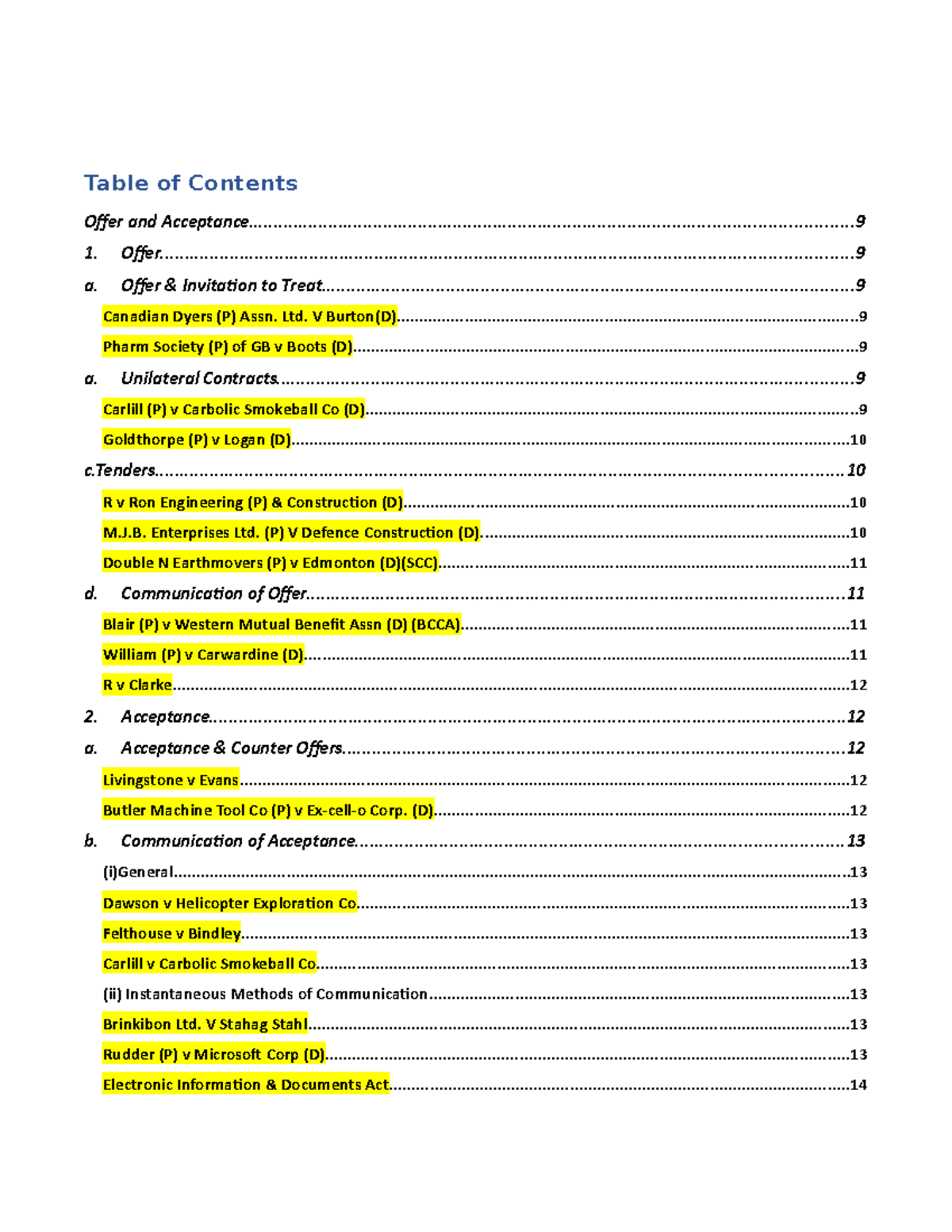 Contract law summaries - Table of Contents A contract can be ...