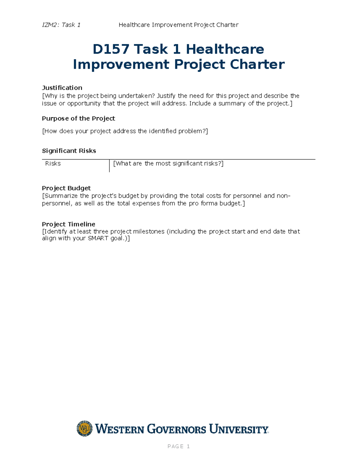 Healthcare Improvement Project Charter - Include a summary of the ...