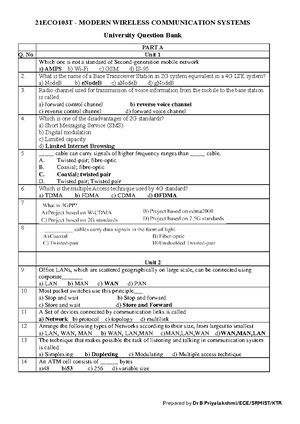 Set A Answer key - OSRM Course Code& Title: 21ECO103T-Moden Wireless Communication Systems INNnu ...