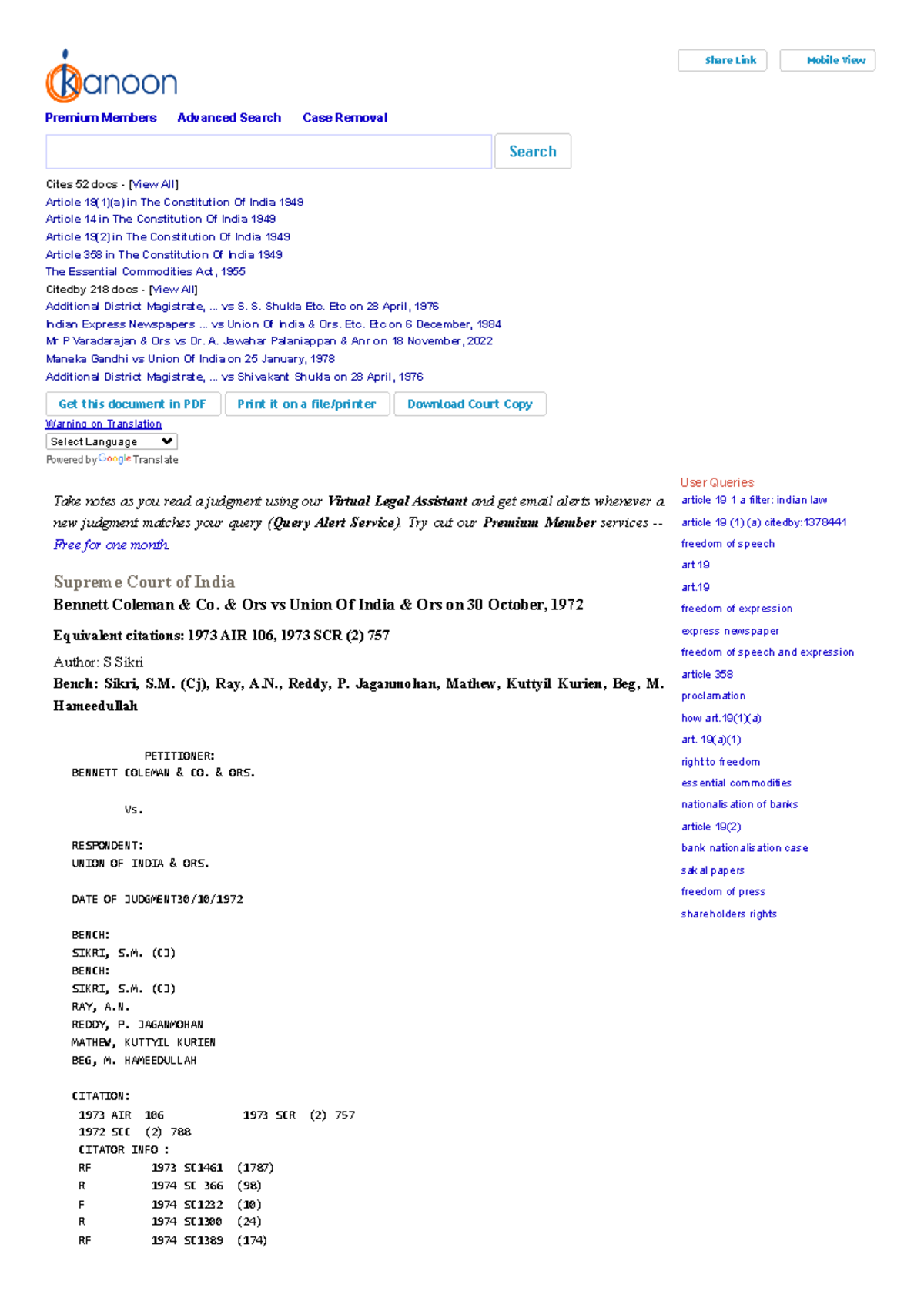 Bennett Coleman & Co. & Ors vs Union Of India & Ors on 30 October, 1972 ...
