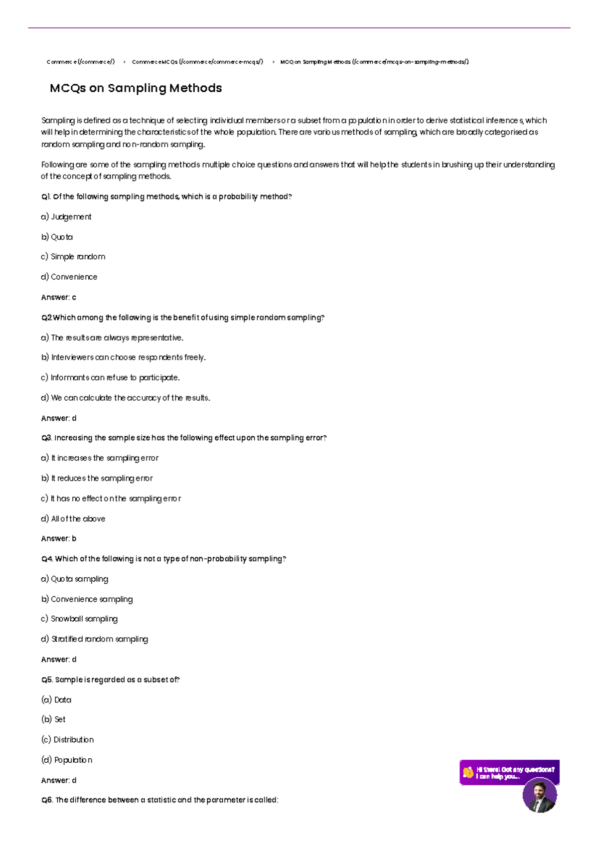 MCQs on Sampling Methods - There are various methods of sampling, which are broadly categorised ...