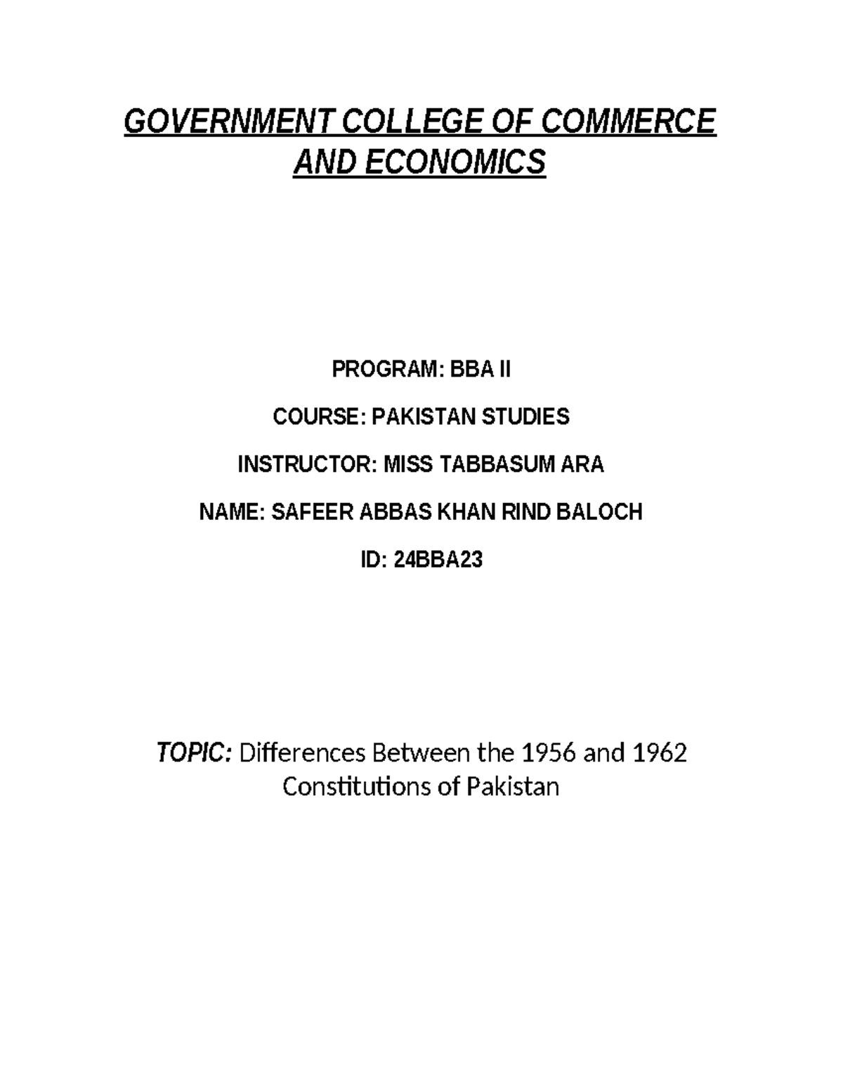 Safeer ASG 1 - very helpful for bscs beginner - GOVERNMENT COLLEGE OF ...