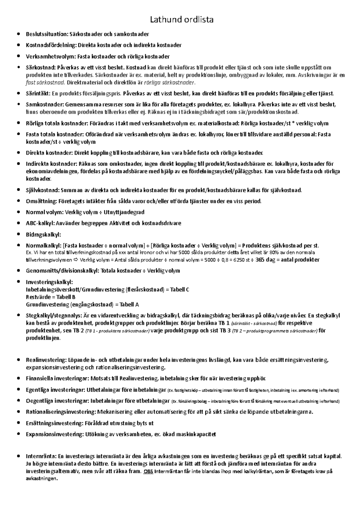 Lathund ordlista - Beslutssituation: Särkostnader och samkostnader ...