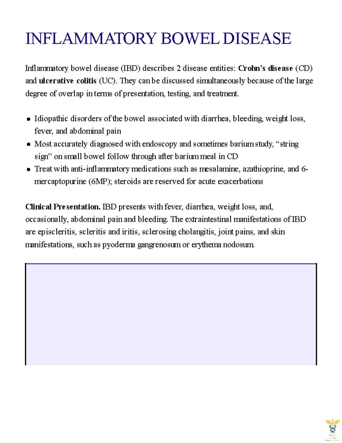 IBD - course summaries and high yield points in internal medicine ...