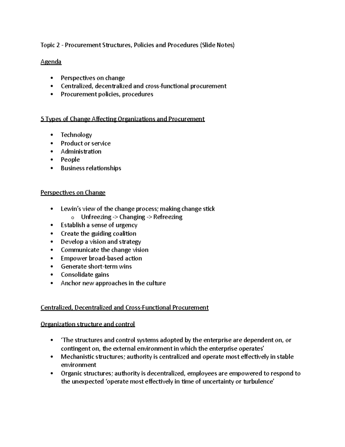 Topic 2 - Procurement Structures, Policies and Procedures (Slide Notes ...