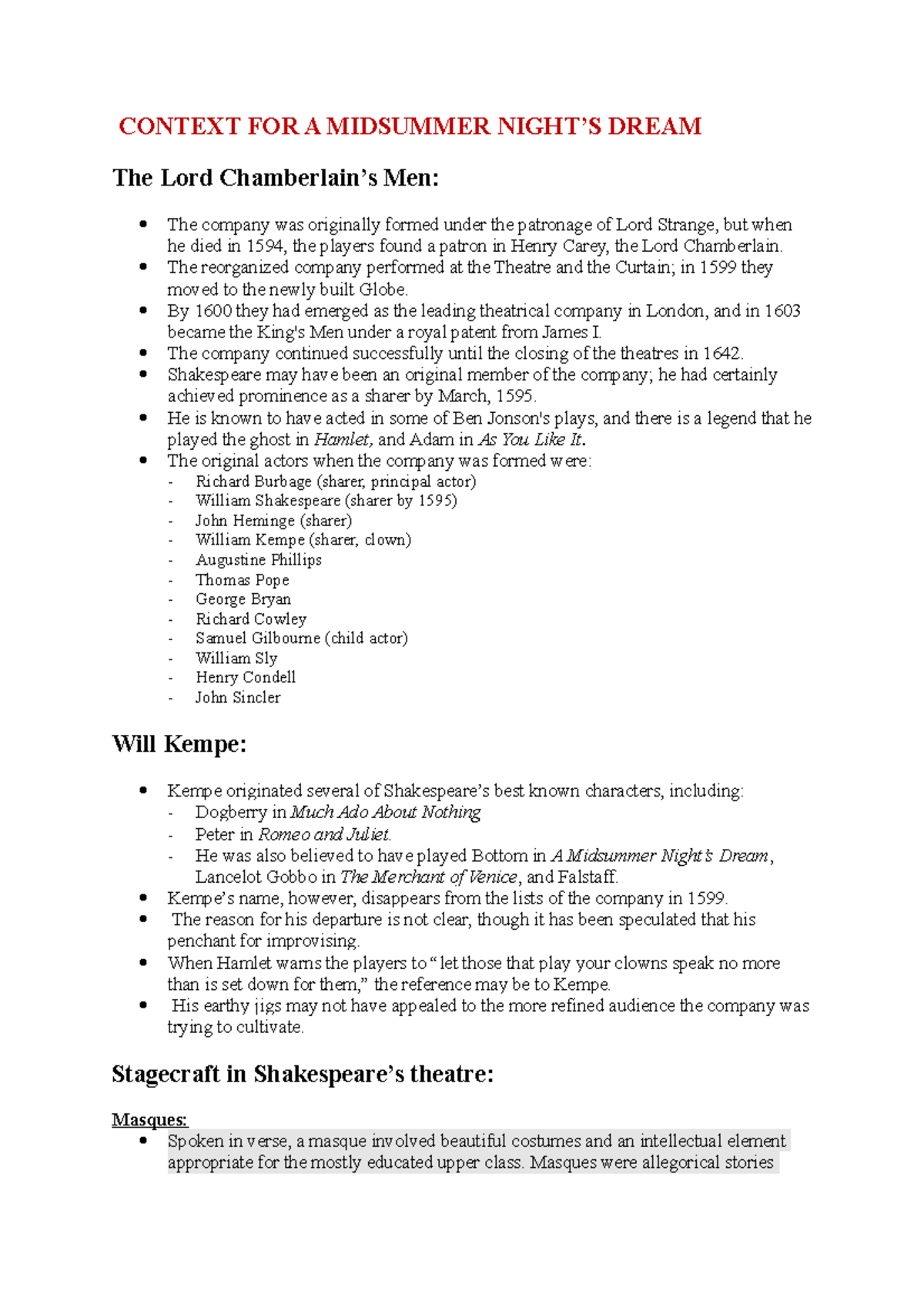 Context for a Midsummer Night's Dream - CONTEXT FOR A MIDSUMMER NIGHT’S ...