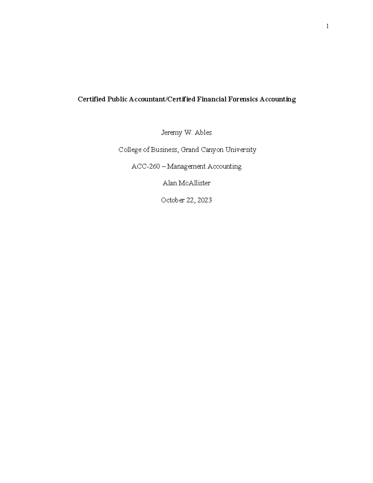 CPA paper - Certified Public Accountant/Certified Financial Forensics ...