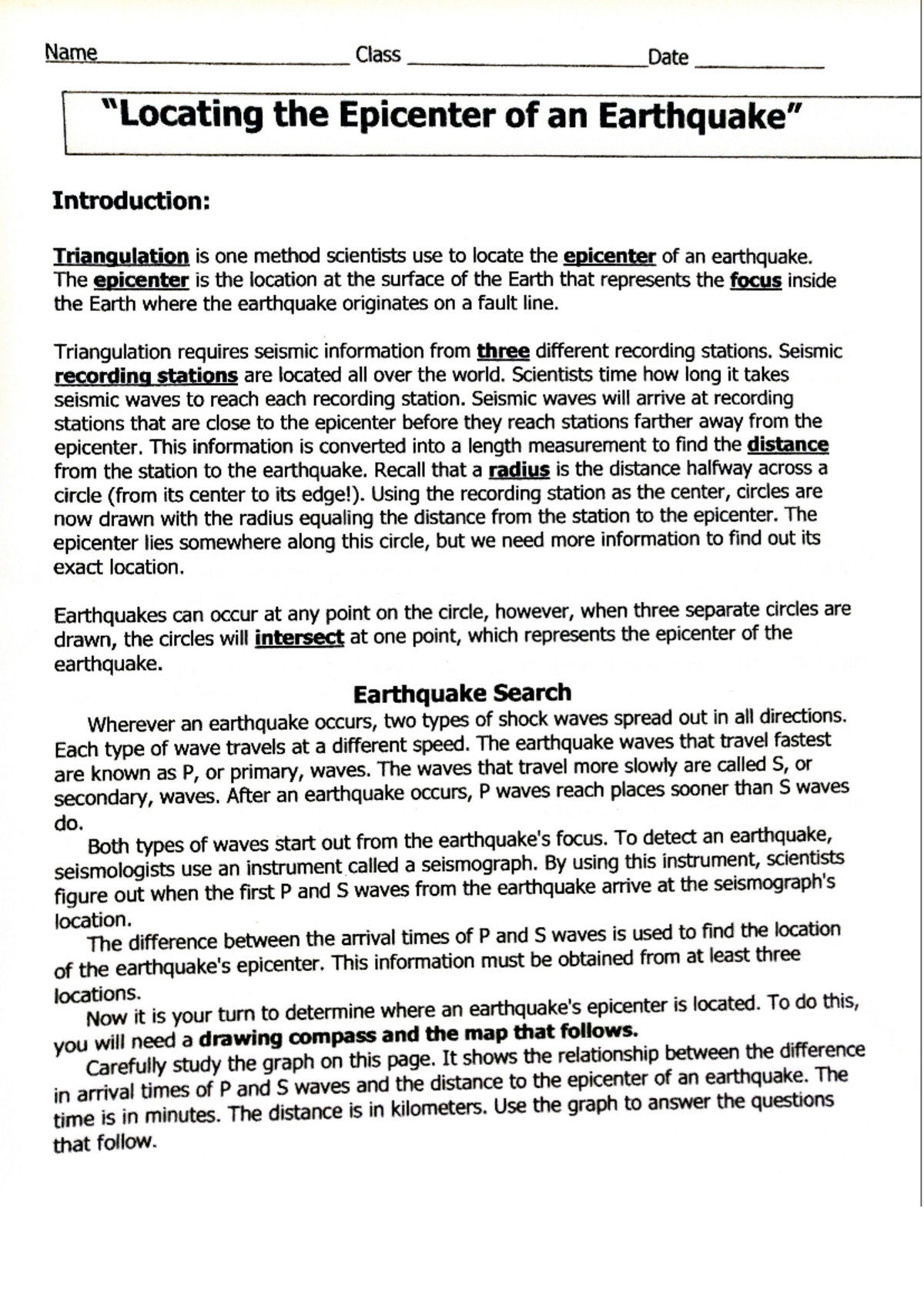 Locating the Epicenter of an Earthquake - Name Class Date the Epicenter ...