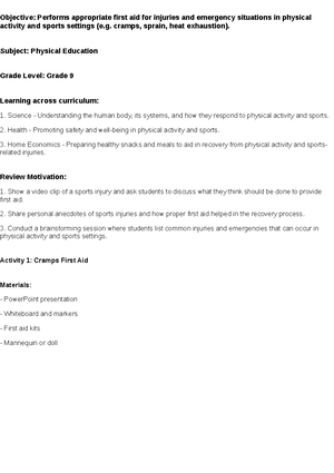 Lesson plan - Nothing - Objective: Undertakes physical activity and ...
