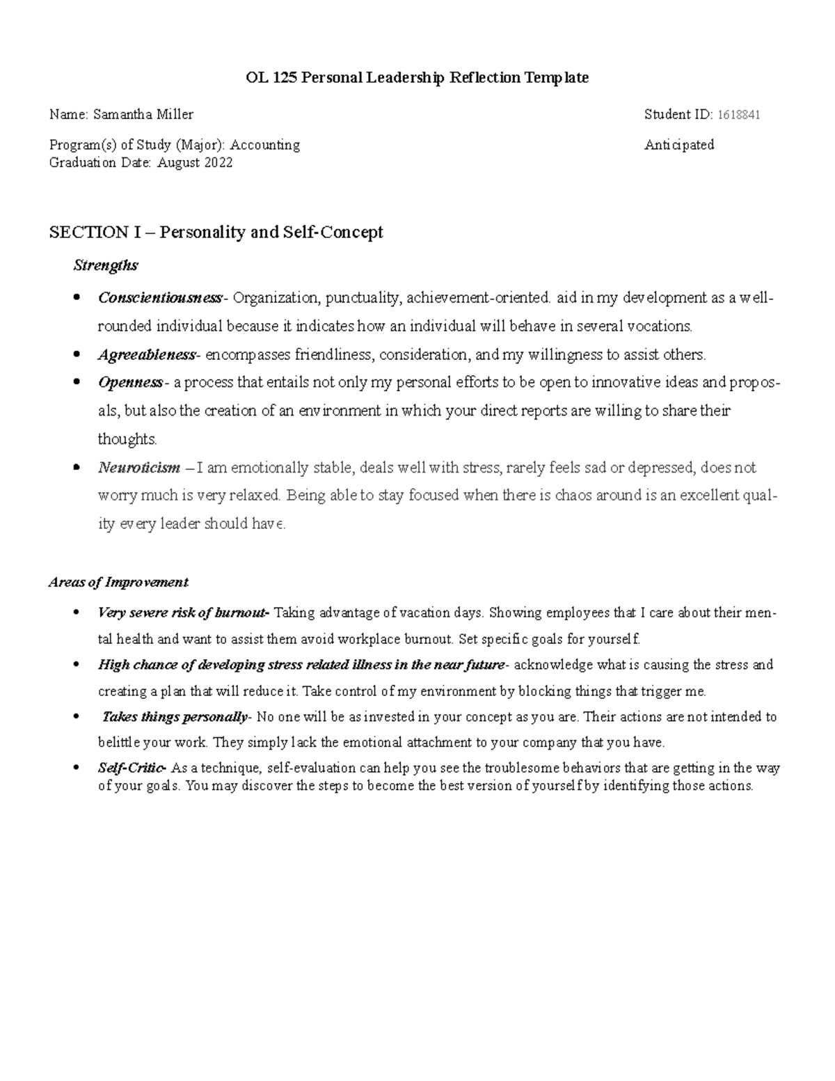 Ol125 personal leadership reflection template (1) - OL 125 Personal ...