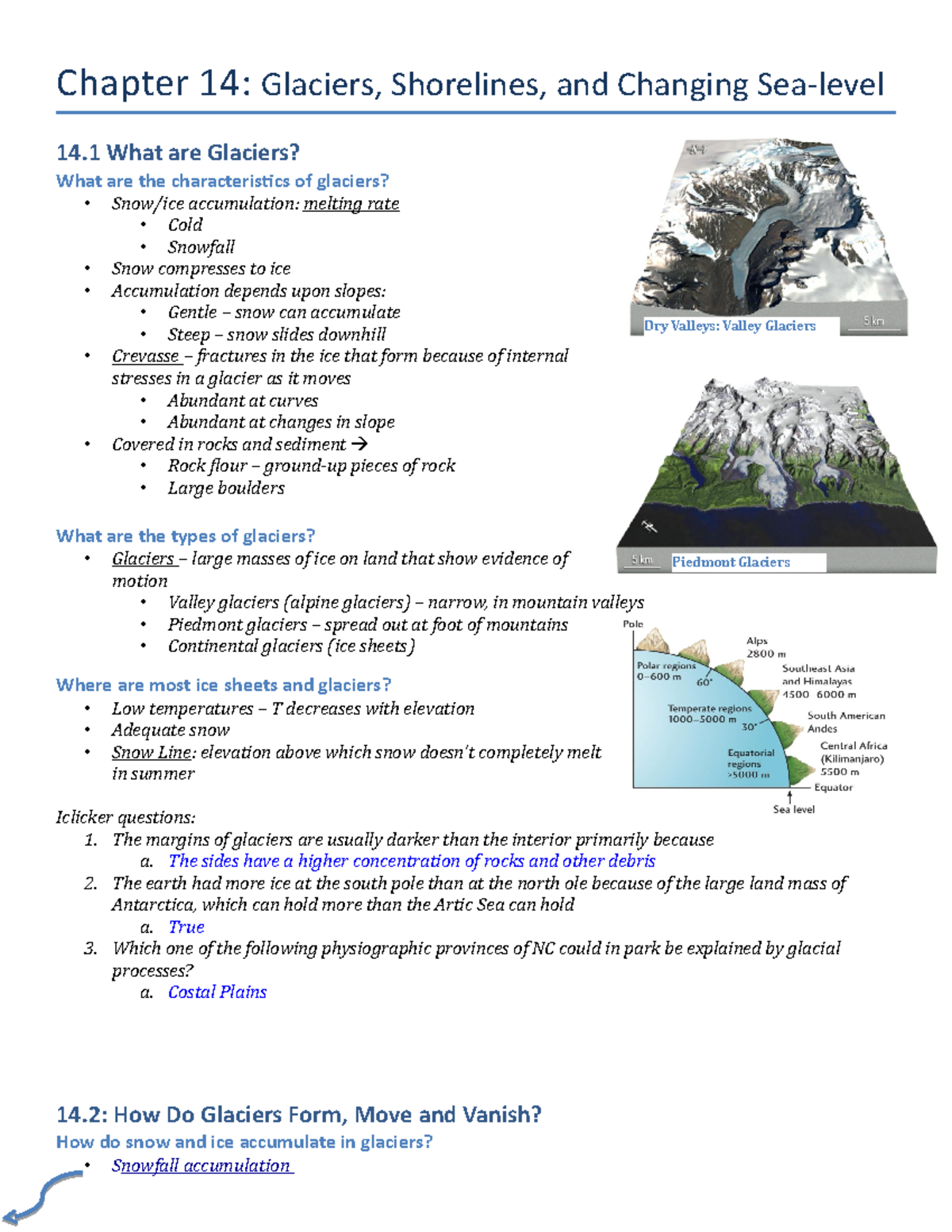 Chapter 14 science review sheet - Chapter 14: Glaciers, Shorelines, and ...