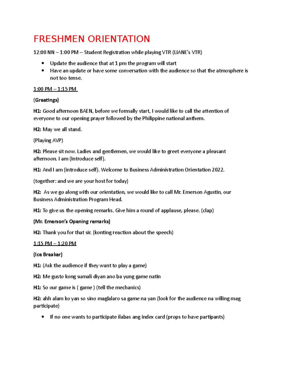 Freshmen- Orientation-2022 - FRESHMEN ORIENTATION 12:00 NN – 1:00 PM ...