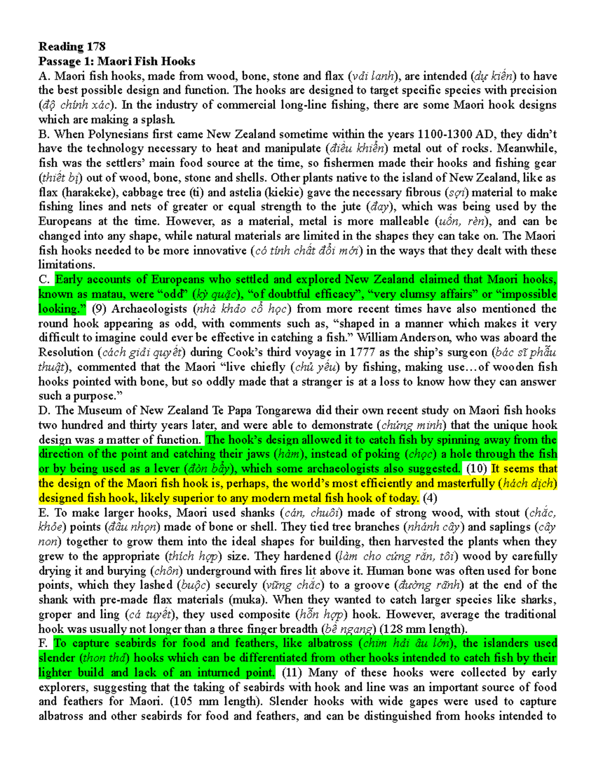 Reading 178 dec 2022 1 - For students - Reading 178 Passage 1: Maori ...