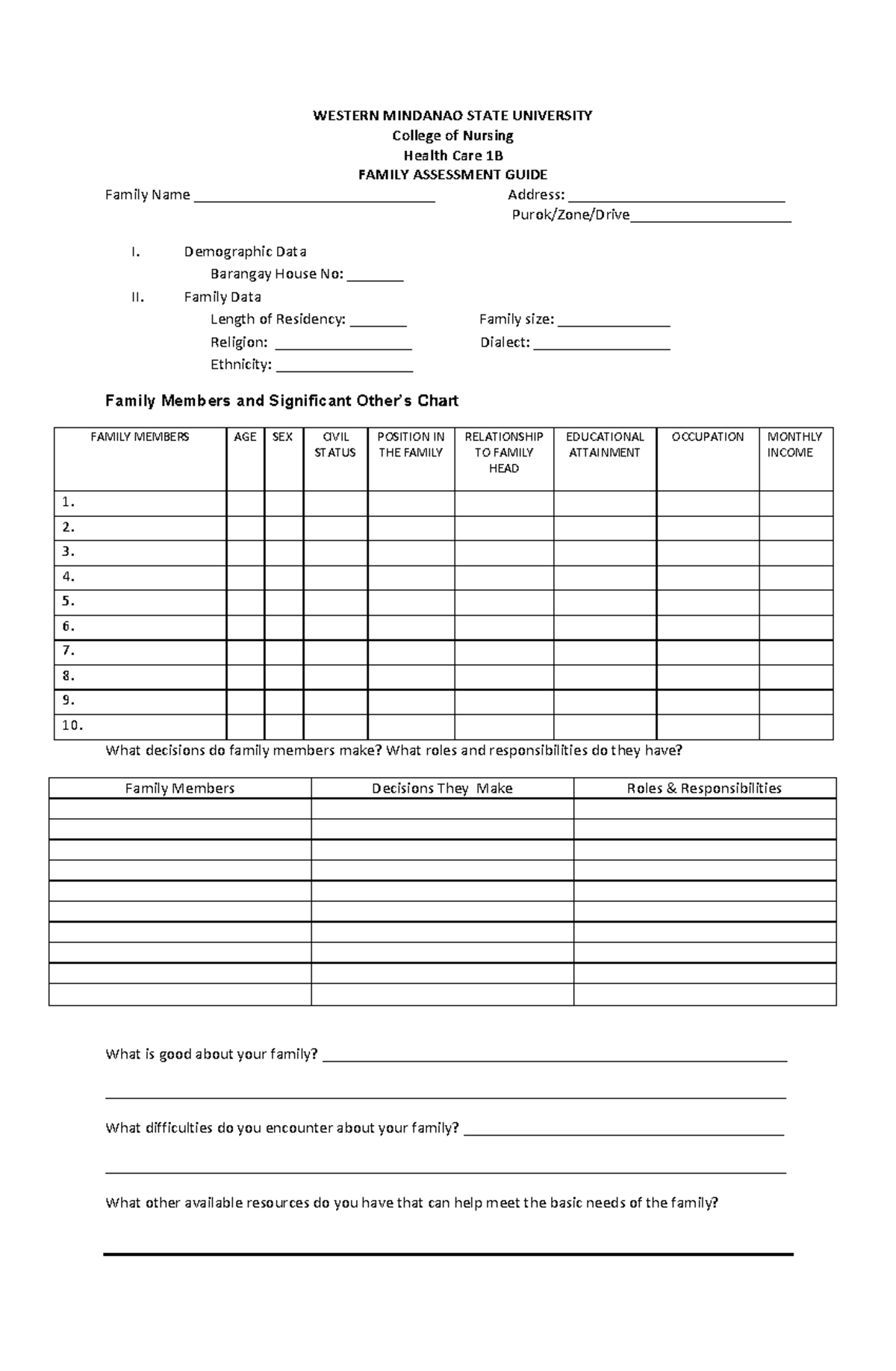 437893771 Family Assessment Guide - WESTERN MINDANAO STATE UNIVERSITY ...