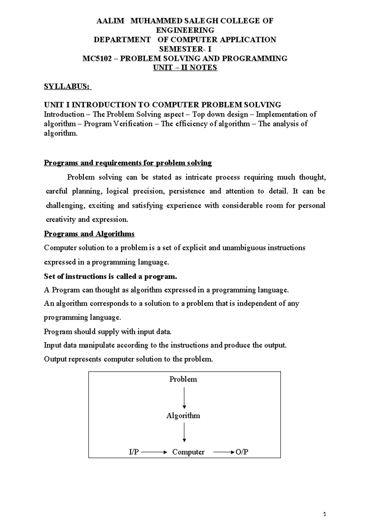 Pythonunit 1notesautonomous - AALIM MUHAMMED SALEGH COLLEGE OF ...