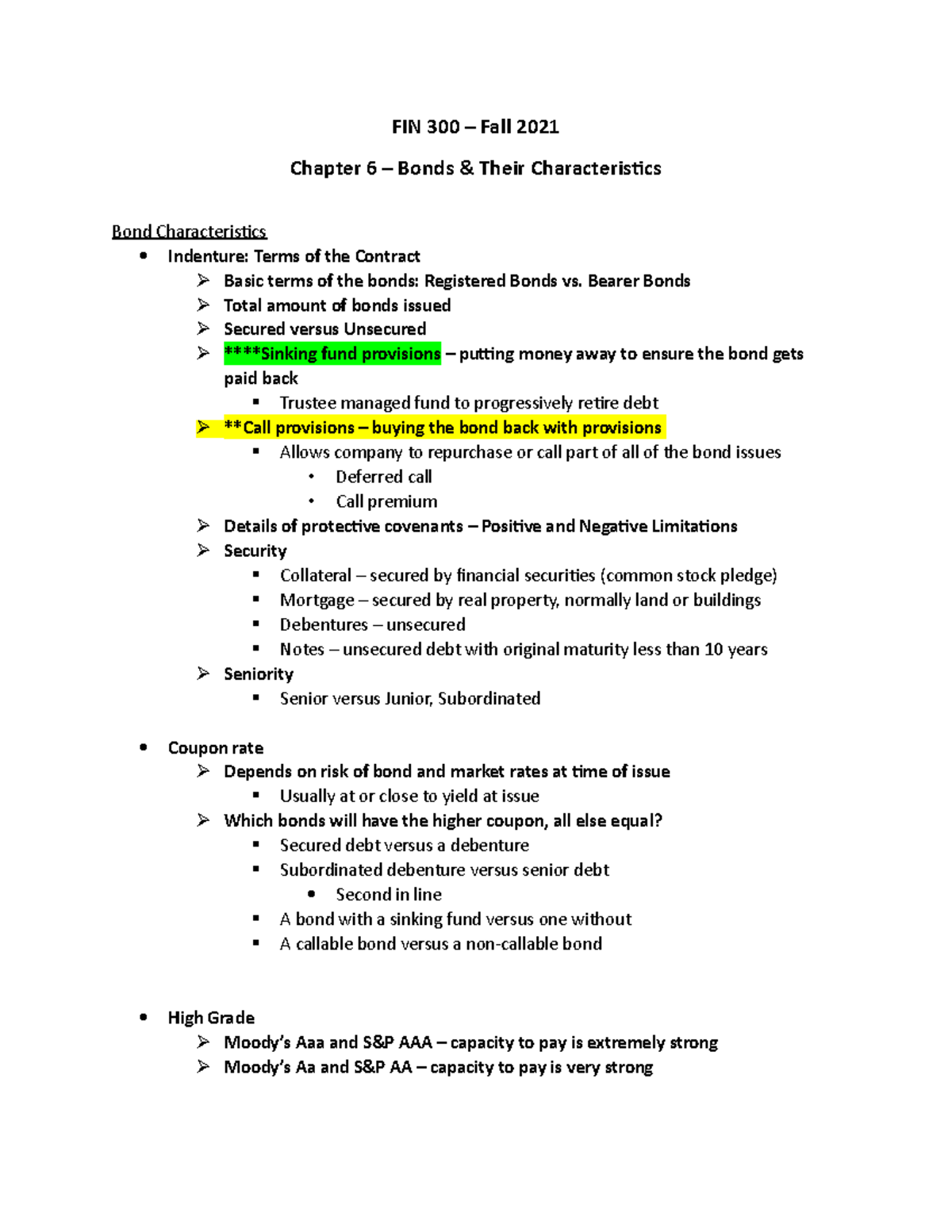 FIN 300 Chapter 6 Bonds - Lecture notes 6-7 - FIN 300 – Fall 2021 ...