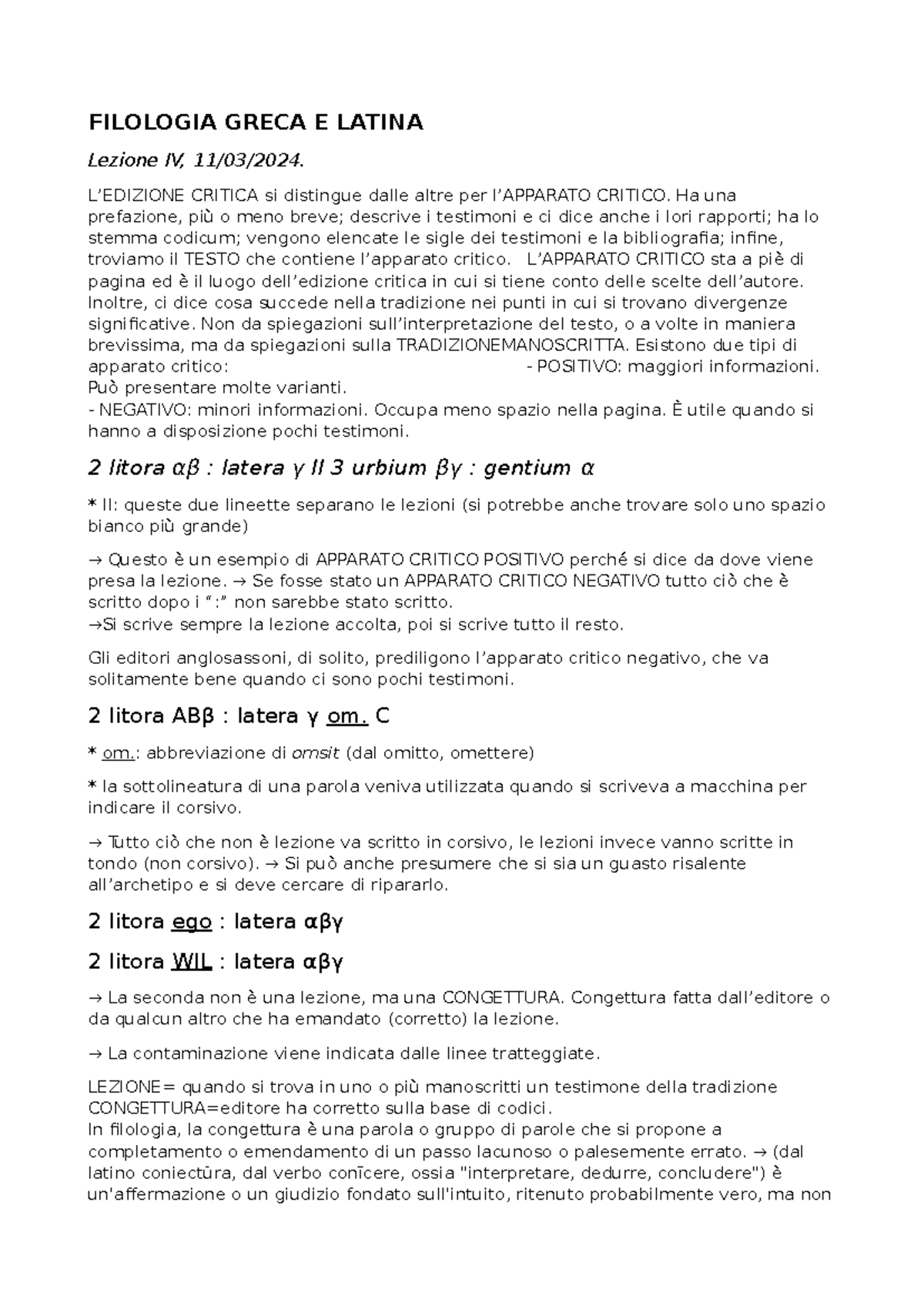 Lezione 4 - FILOLOGIA GRECA E LATINA Lezione IV, 11/03/2024. L’EDIZIONE ...