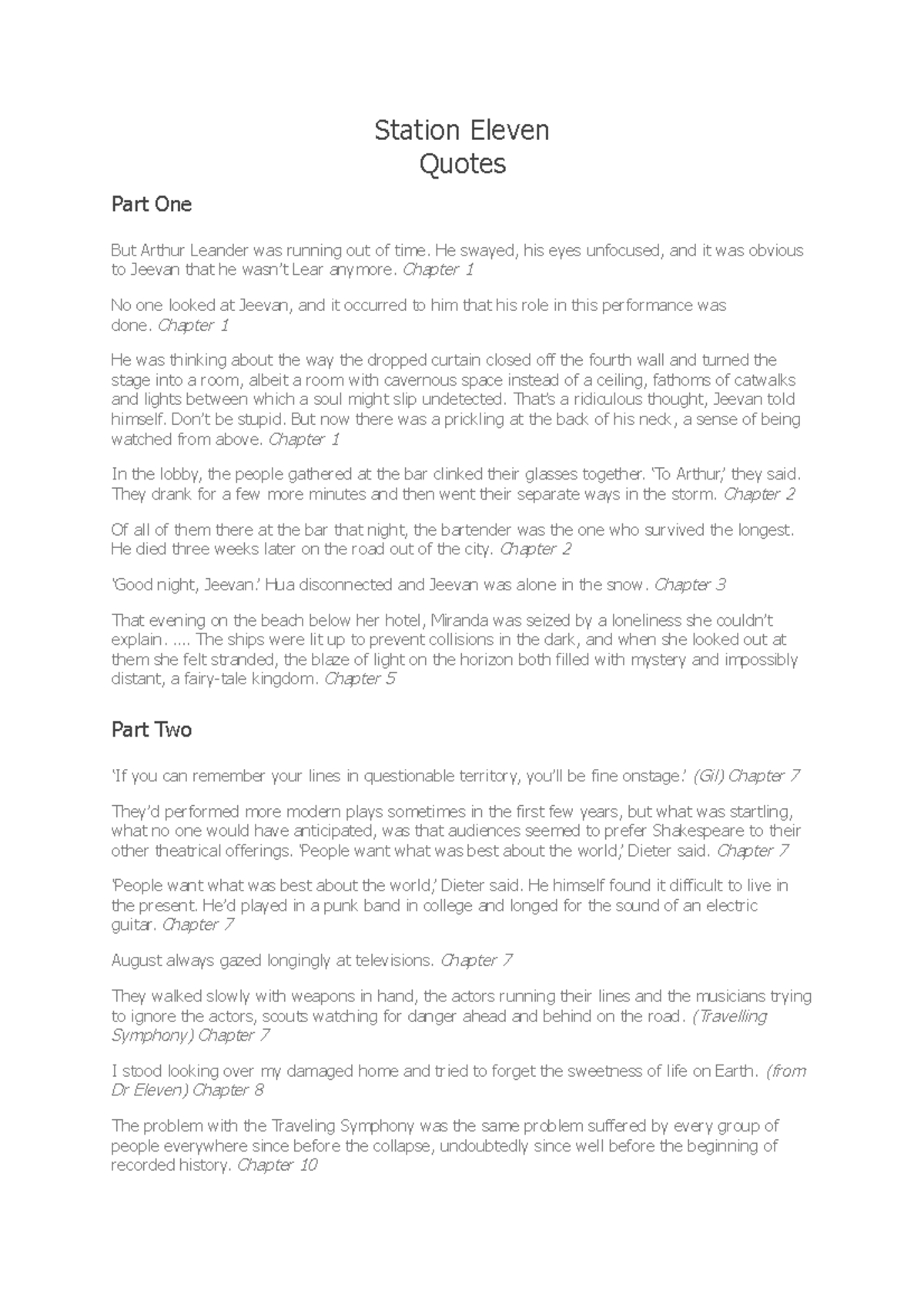 Station Eleven quotes - Station Eleven Quotes Part One But Arthur ...